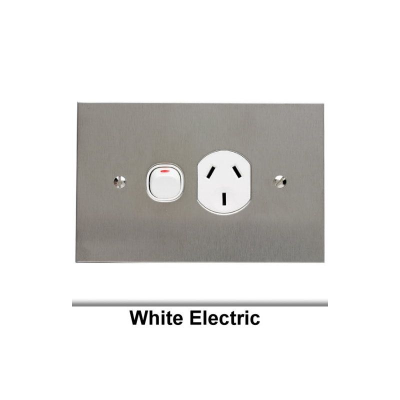 GPO Flush Standard Flat Metal 1G 10A 250V Horiz SS White - Go Electrical