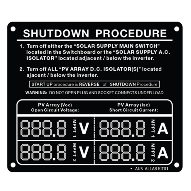 Shutdown Procedure Label Aluminium - Go Electrical