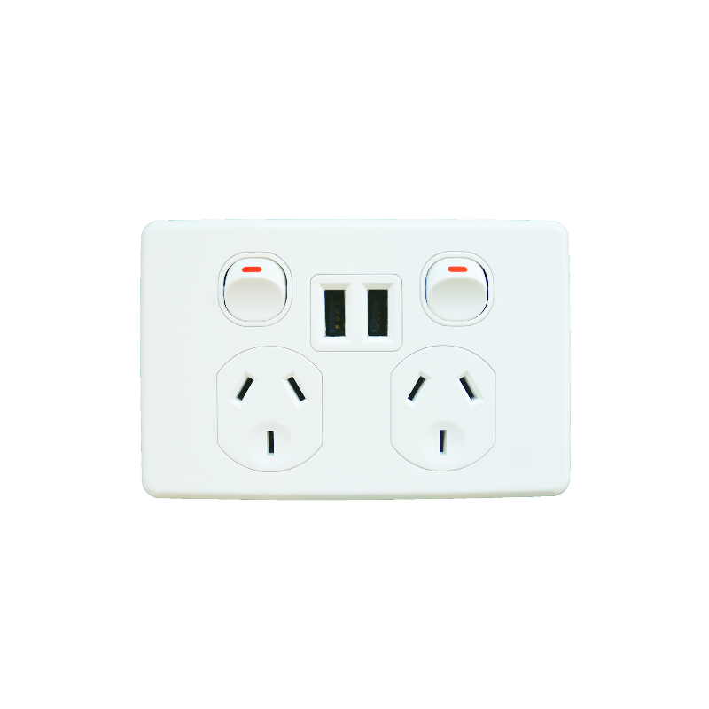 GPO Flush Standard 2G 10A 240V 2x3.4/1.7A USB Horiz White - Go Electrical