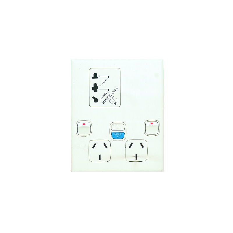 GPO Flush Large 2G 10A 240V Horiz Shaver Supply/RCD White - Go Electrical
