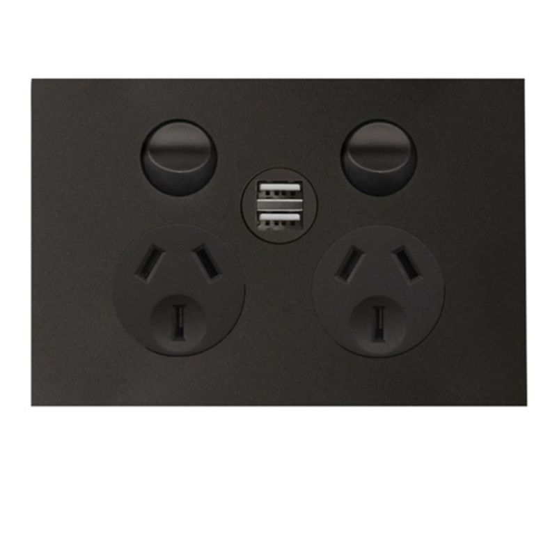 DGPO 10A with 2x2.1A USB Matte Black - Go Electrical