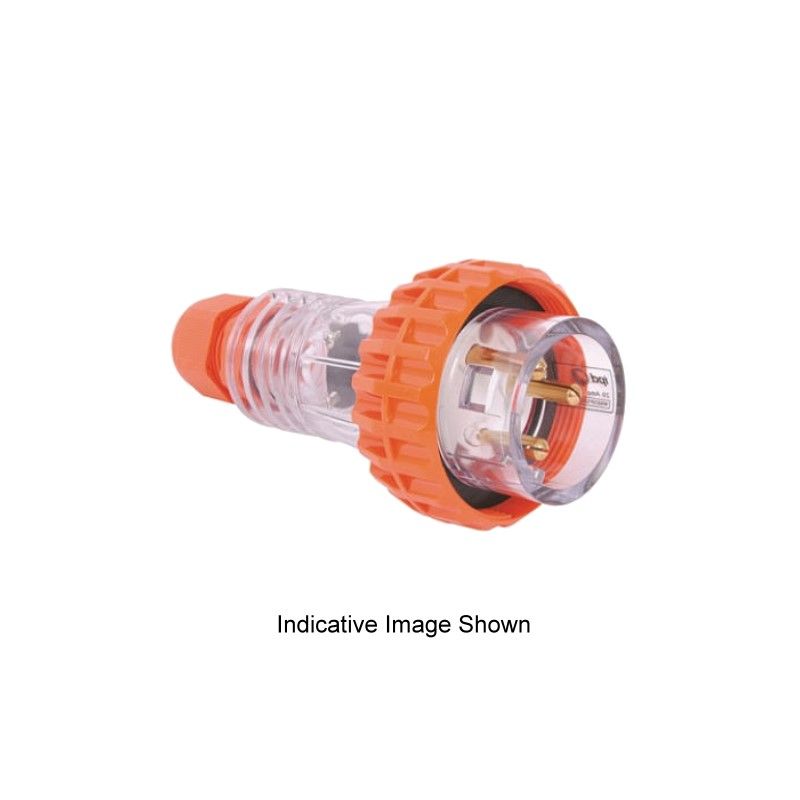 Plug Straight Body W/P 1Ph 32A 250V 3 Pin Rnd Orange IP66 - Go Electrical