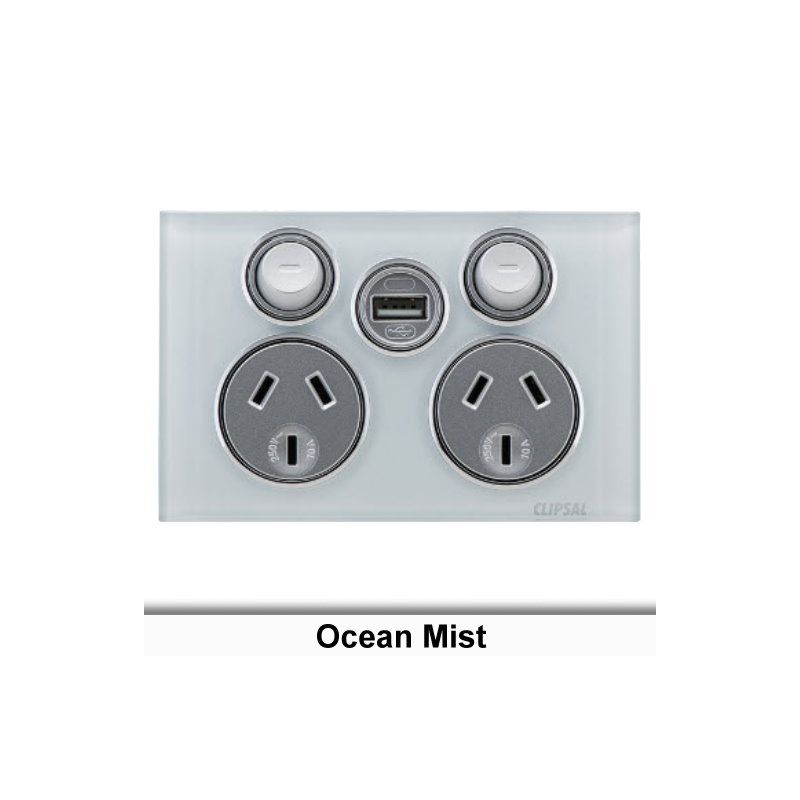Clipsal Double Power Point Flush Mount Standard 10A 240V 1 Pole 1x1.2A ...