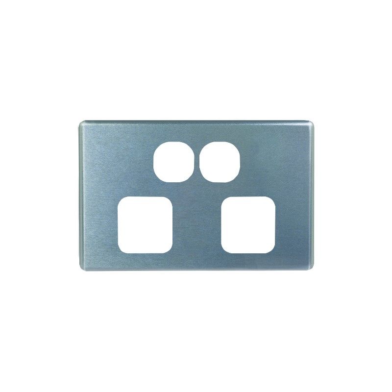 GSME GPO Cover Plate 2 Gang Flat Cat Brushed Aluminium - Go Electrical