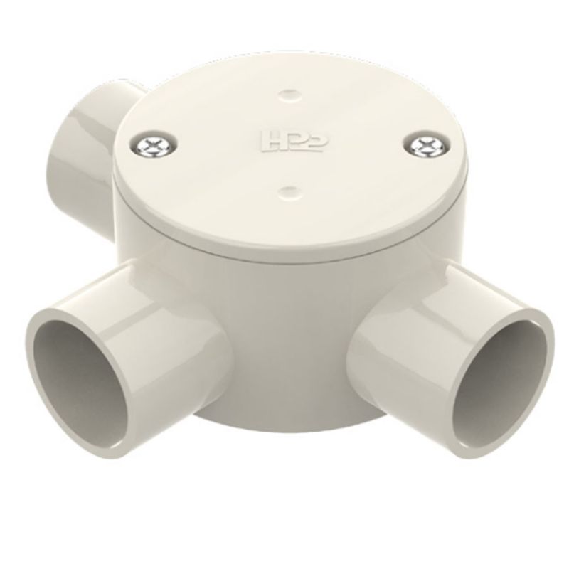 HPP Conduit Junction Box 3 Way Round PVC Grey | Go Electrical