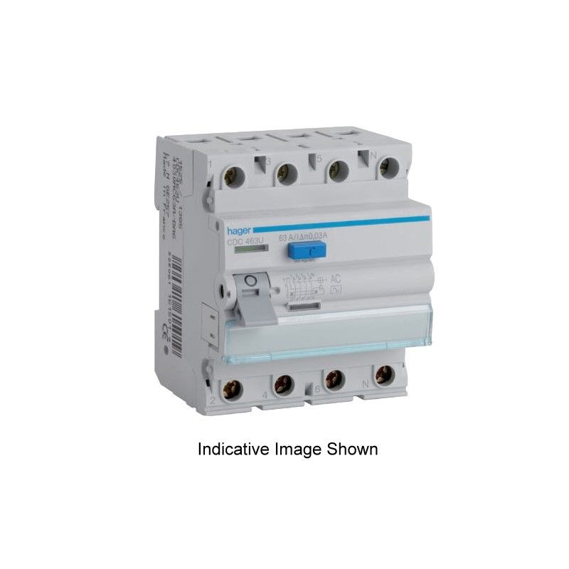 Hager Safety Switch RCCB Type A 4Pole 63A 230/400V 6kA 30mA 4Module ...