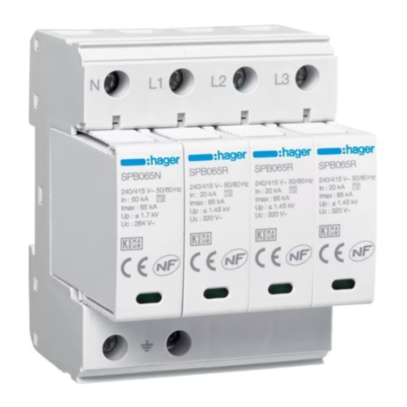 Hager SPD Coarse Type 2 TNS/TT 4 Pole 320V 65kA Remote Contact | Go ...