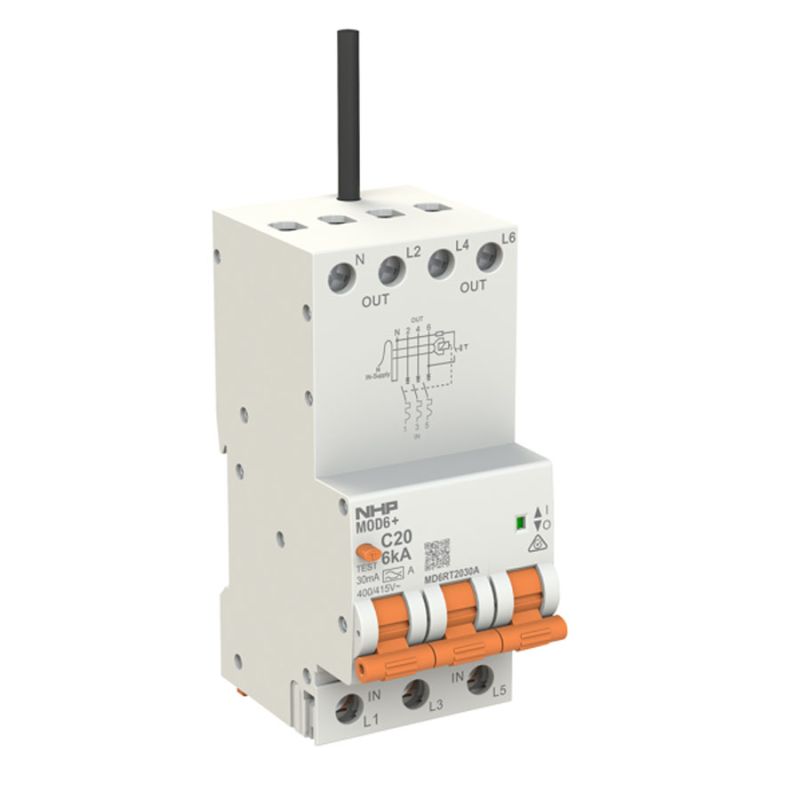 NHP MOD6+ RCBO 6kA 3 Pole and N 32A C Curve 30mA Type A (Longbody) - Go ...