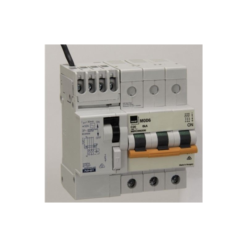 NHP Combination RCD Circuit Breaker RCBO 3P+N 20 Amp 415V AC 6 kA 115mm ...