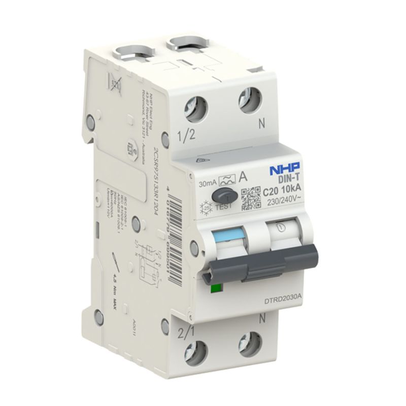 NHP DIN-T Residual Current Breaker RCBO 10kA 1 Pole and Switched ...