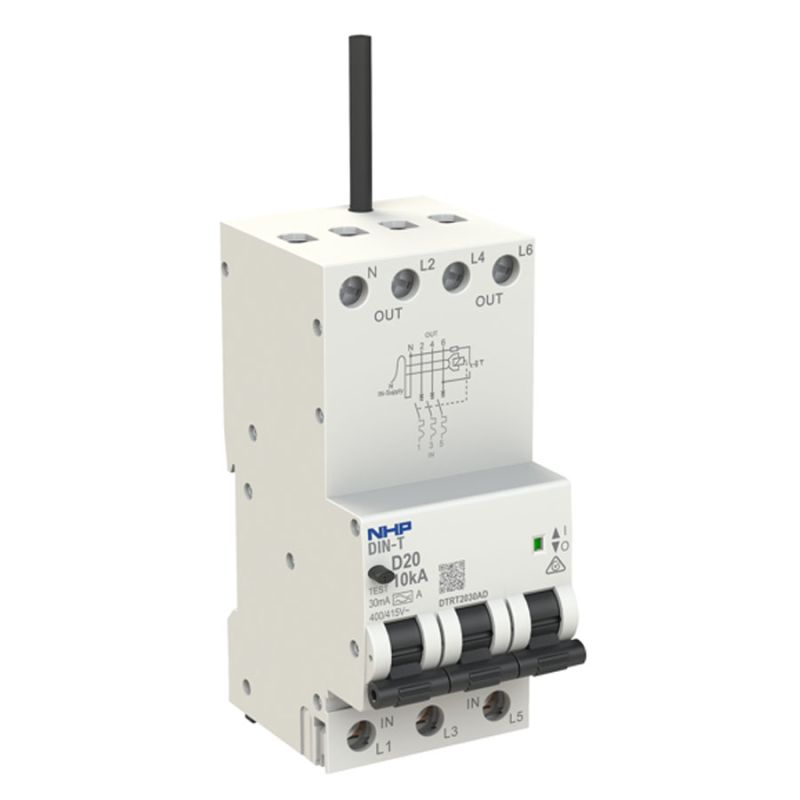 NHP DIN-T RCBO Type A 415 VAC 50 Amp 10 kA 3 Pole + N 30 mA IP40 3 ...