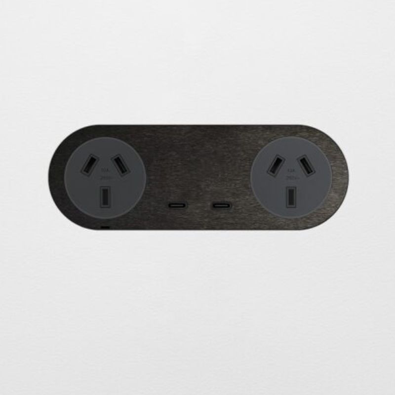 Zetr Double Outlet USBC Faceplate 2G Black Black Steel | Go Electrical