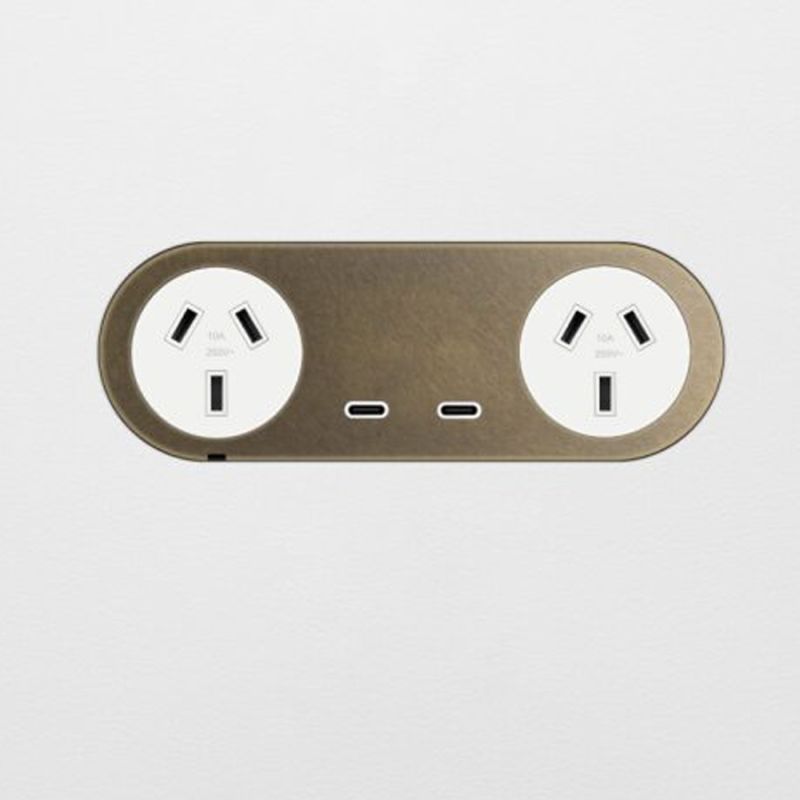 ZETR Double Outlet USBC Faceplate in Aged Brass White | Go Electrical
