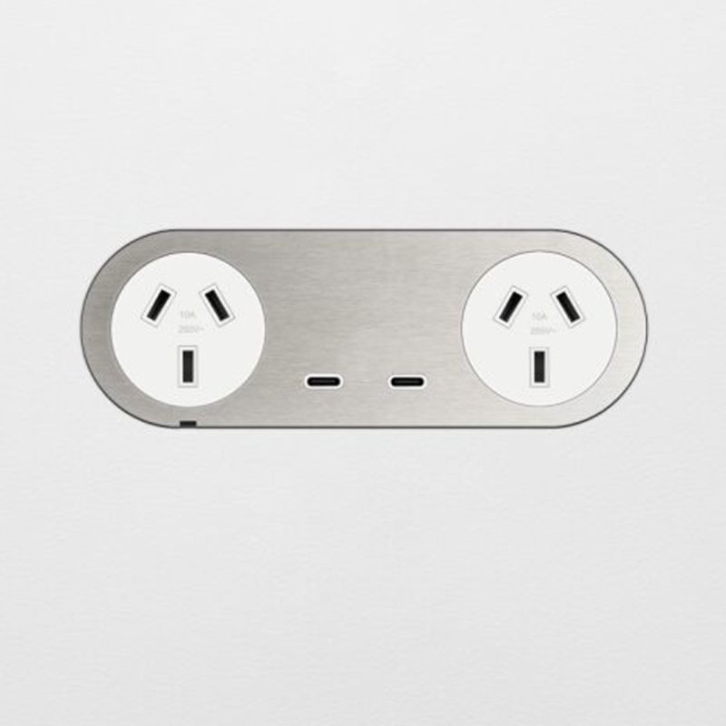 ZETR Double Outlet USBC Faceplate in Steel White | Go Electrical