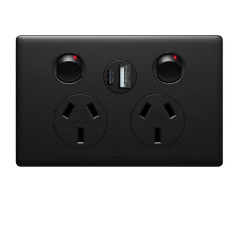 DGPO w/Integrated USB Charger A+C 10A Matt Black - Go Electrical