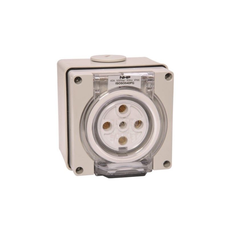 Socket Outlet W/P 3Ph 40A 500V 5 Pin Rnd Grey IP66 - Go Electrical