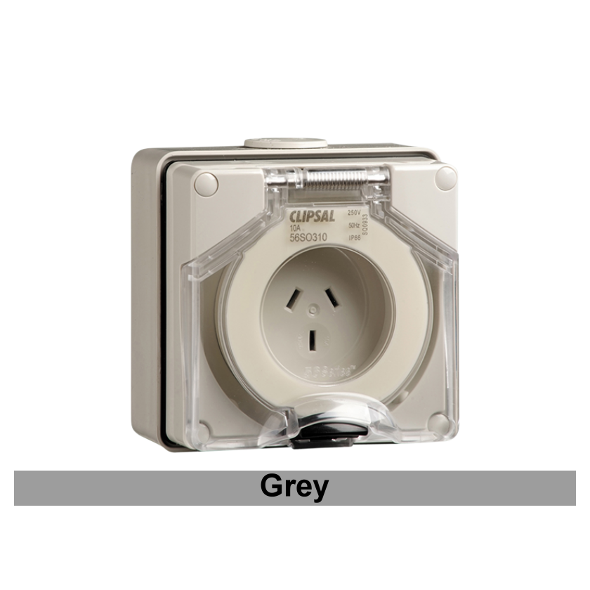 Socket Outlet W/P 1Ph 10A 250V 3 Pin Flat Grey IP66 - Go Electrical