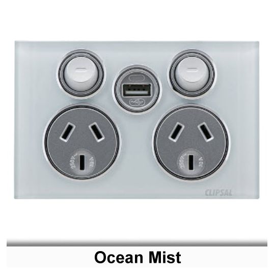 Clipsal Double Power Point Flush Mount Standard 10A 240V 1 Pole 1x1.2A ...