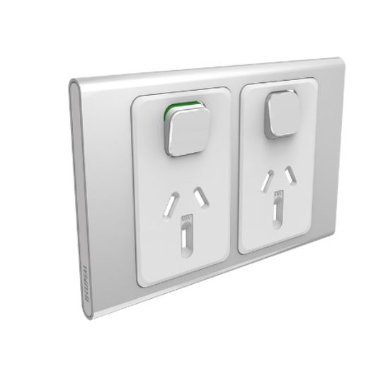Clipsal GPO Cover Skin Flush Mount 2 Gang 10A 250V Horizontal Silver ...