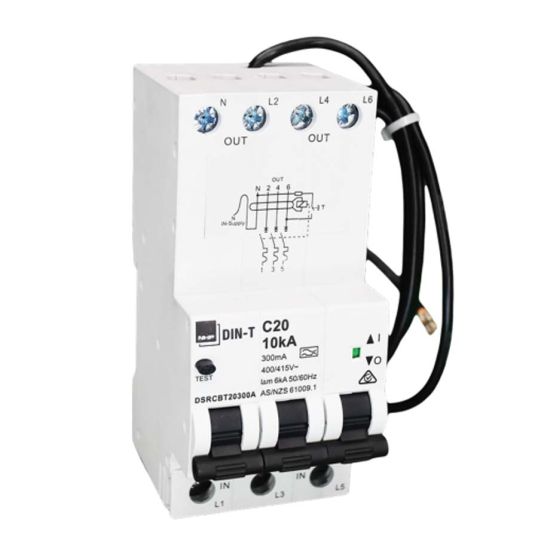 NHP Din-Safe DIN-T Series RCBO 3P+N 10kA 32A C Curve 300mA Type A RCD ...