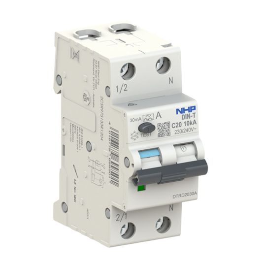 NHP DIN-T Residual Current Breaker RCBO 10kA 1 Pole and Switched ...
