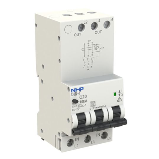NHP DIN-T Residual Current Breaker RCBO 10kA 3 Pole 32A C Curve 30mA ...