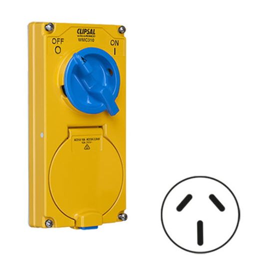 Wilco Socket Outlet Less Enclosure 1Ph 10A 250V 3 Pin Flat Yellow/Blue ...