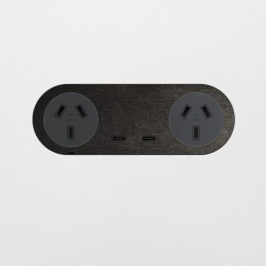 Zetr Double Outlet USBC Faceplate 2G Black Black Steel | Go Electrical