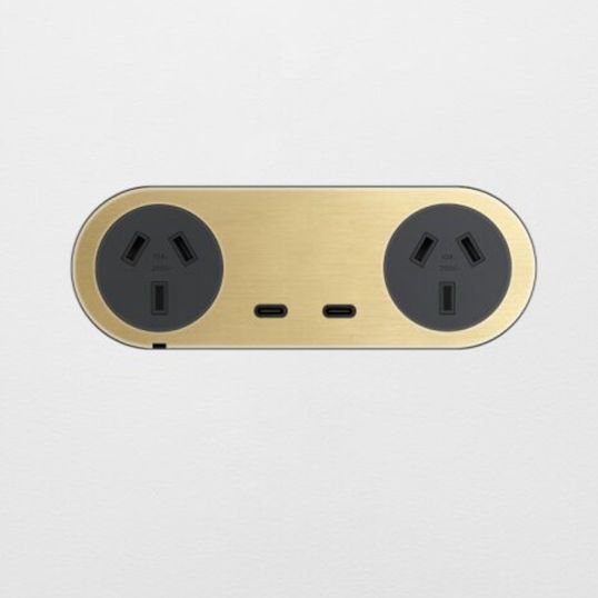 Zetr Double Outlet USBC Faceplate 2G Black Natural Brass | Go Electrical